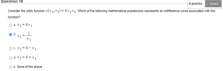 Solved Saved Question 18 4 points Consider the utility | Chegg.com