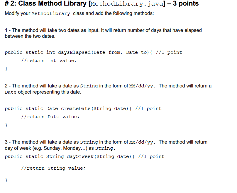 Solved Modify your MethodLibrary class and add the following | Chegg.com