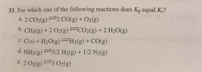 Solved 33. For which one of the following reactions does Kp | Chegg.com
