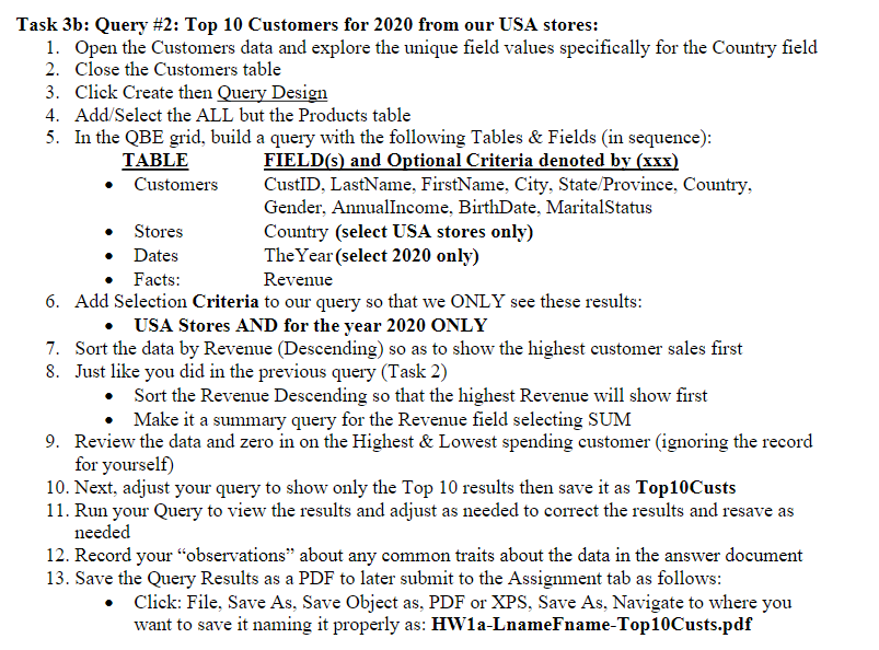 Solved Task 3b: Query \#2: Top 10 Customers for 2020 from | Chegg.com