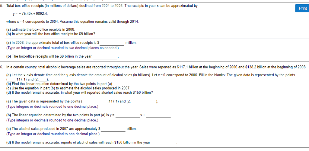 Solved 5. Total box-office receipts (in millions of dollars) | Chegg.com