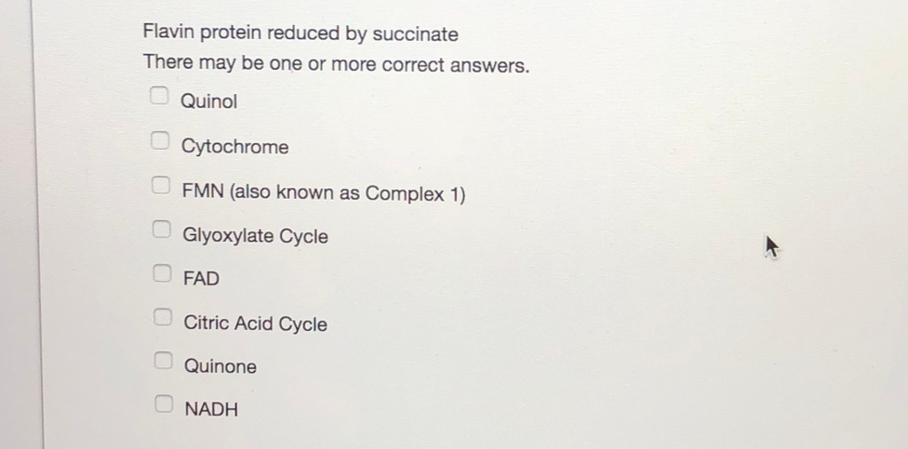 Solved Flavin protein reduced by succinate There may be one | Chegg.com