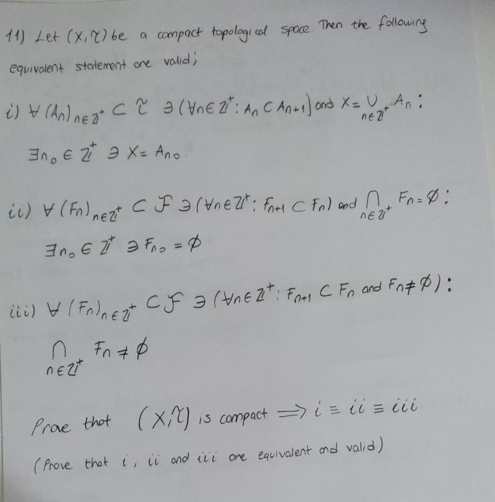 Solved 11) Let (X, Z) be a compact topological space. Then | Chegg.com