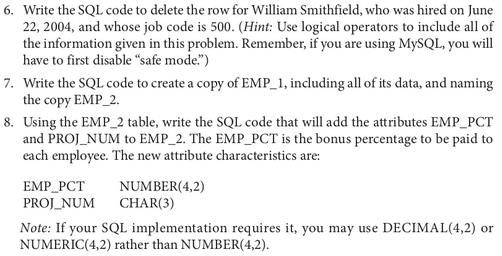 1. Write the SQL code that will create only the table | Chegg.com