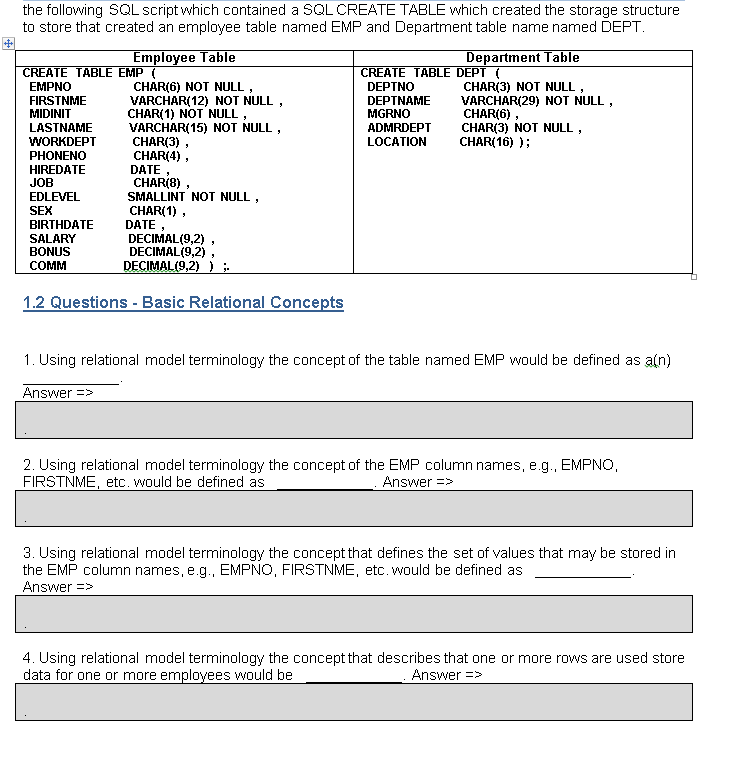 Solved the following SQL script which contained a SQL CREATE | Chegg.com
