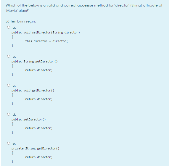 Solved Which of the below is a valid and correct accessor | Chegg.com