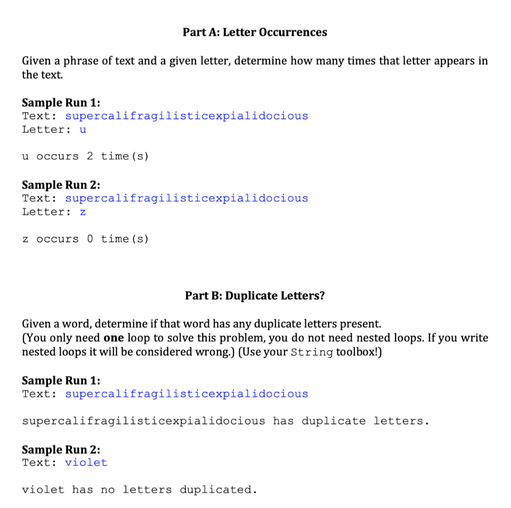 Solved Given a phrase of text and a given letter, determine | Chegg.com