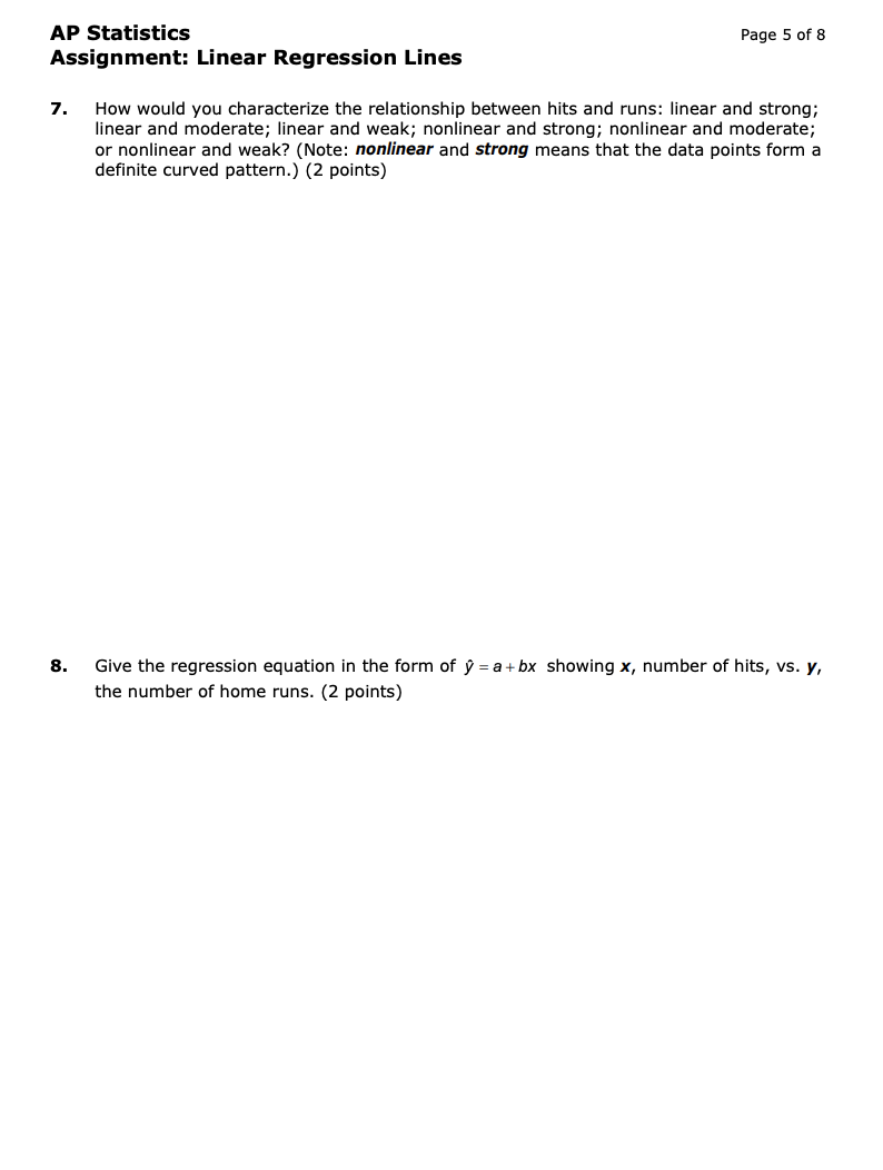 Solved AP Statistics Page 1 of 8 Assignment: Linear | Chegg.com