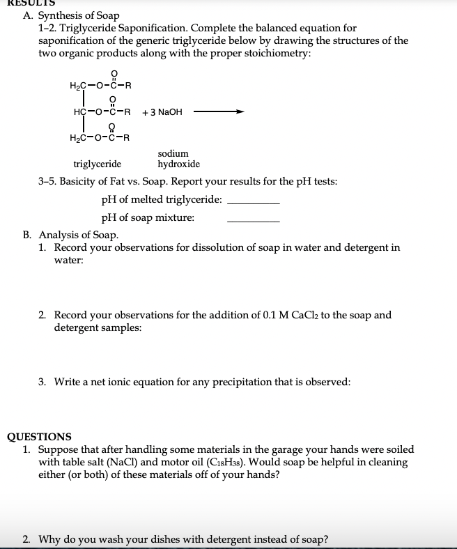 Solved A. Synthesis of Soap 1-2. Triglyceride | Chegg.com
