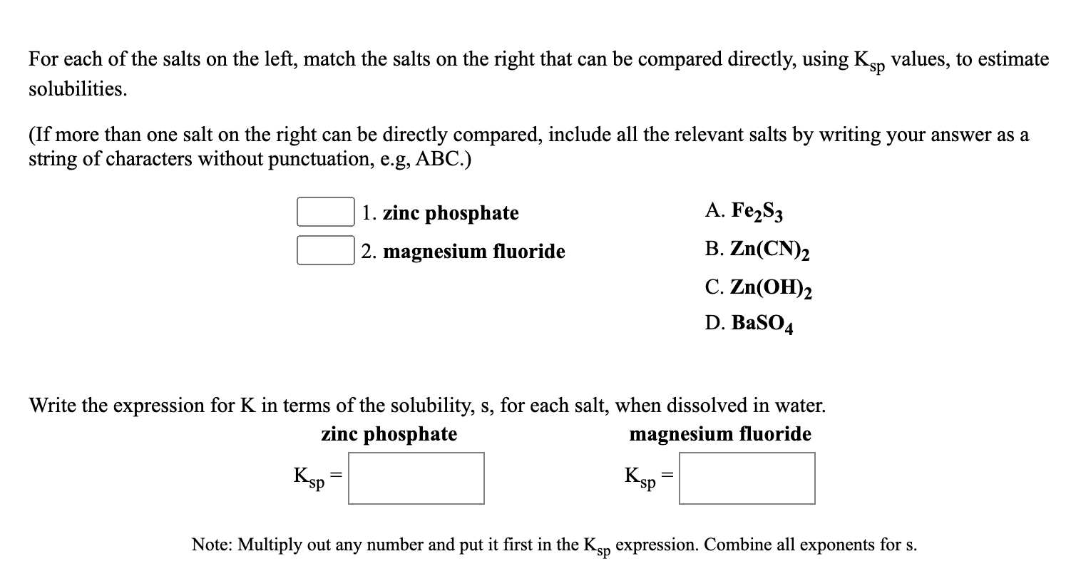 Solved Write the Ksp expression for the sparingly soluble | Chegg.com