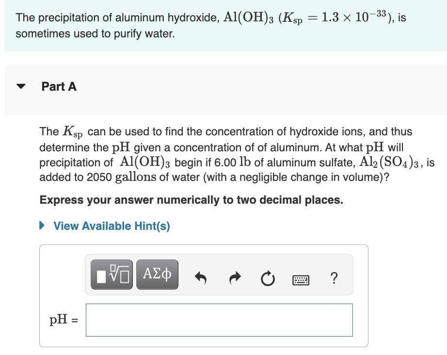 Solved The precipitation of aluminum hydroxide, | Chegg.com