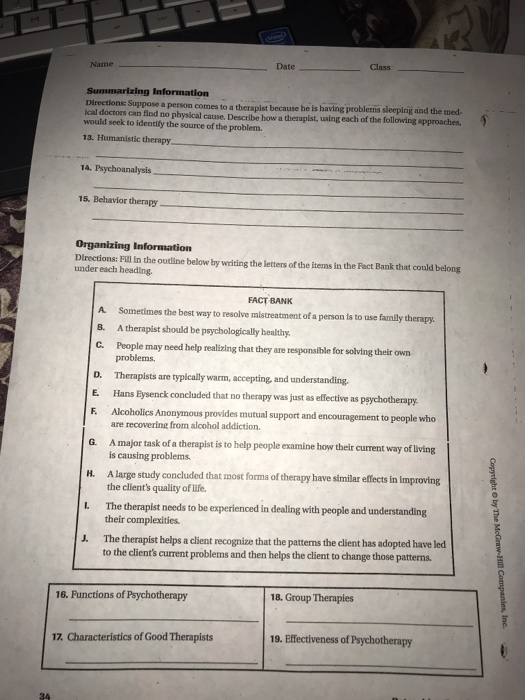 Solved Name Laitln Date Reteaching Activity Therapy and | Chegg.com