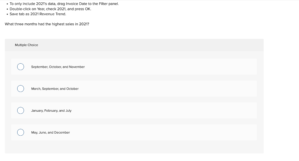 The remaining Tableau assignments will use files | Chegg.com