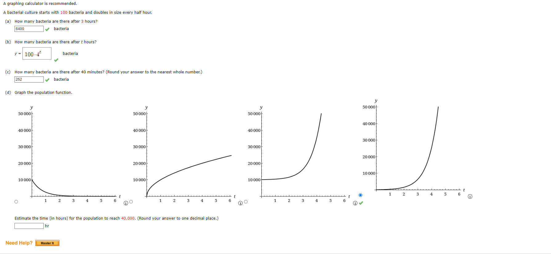 Solved A graphing calculator is recommended. A bacterial | Chegg.com