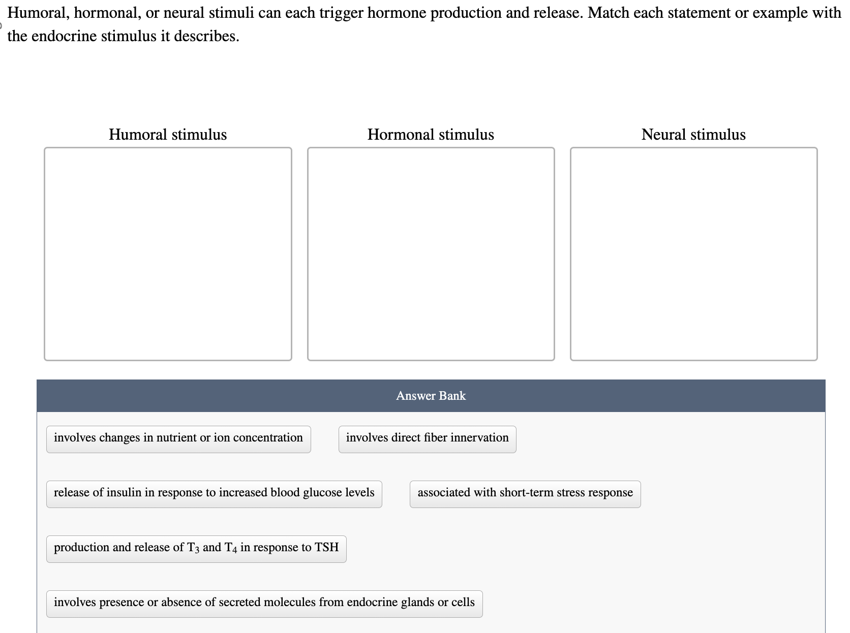 Solved Humoral, hormonal, or neural stimuli can each trigger | Chegg.com