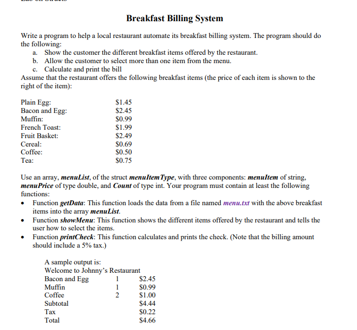 Solved Write a program to help a local restaurant automate | Chegg.com