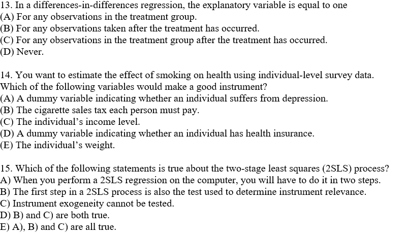 Solved 13. In a differences-in-differences regression, the | Chegg.com
