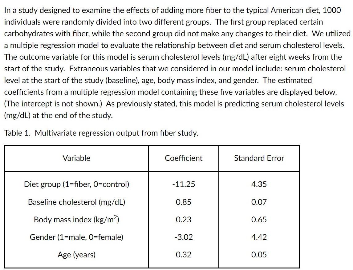 Solved From the Fiber study described above (Table 1), | Chegg.com