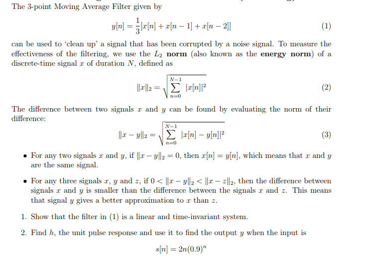 Solved The 3-point Moving Average Filter given by can be | Chegg.com