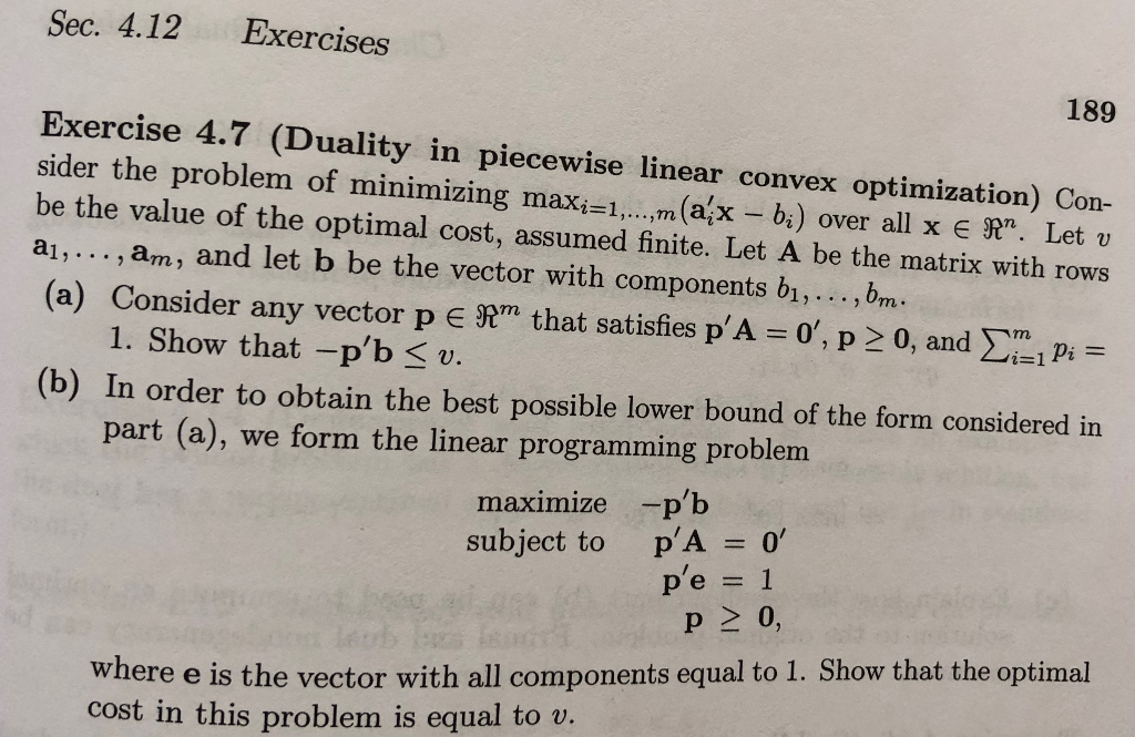 Sec. 4.12Exercises 189 Exercise 4.7 (Duality in | Chegg.com