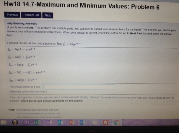 Solved Hw18 14.7-Maximum and Minimum Values: Problem 6 | Chegg.com