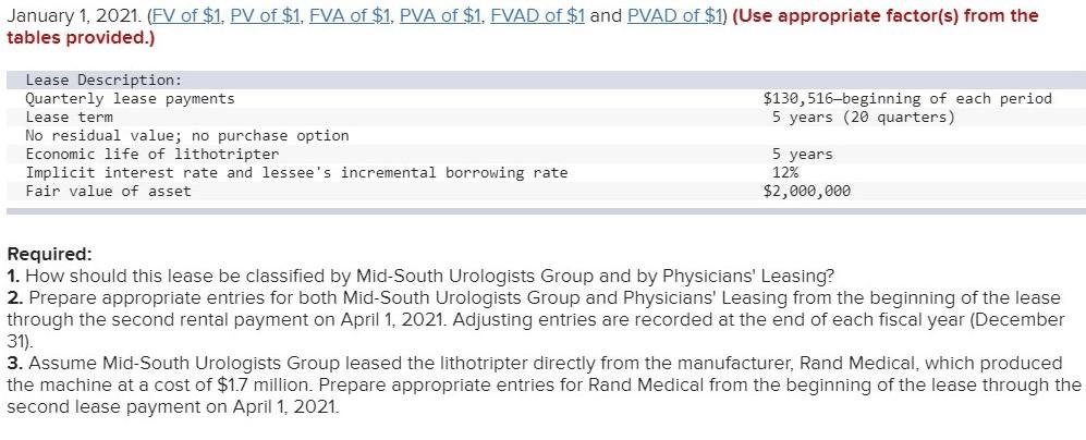 Solved January 1, 2021. (FV of $1. PV of $1. FVA of $1, PVA | Chegg.com