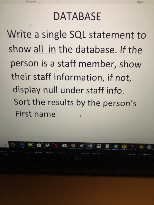 Solved Paragraph Styles DATABASE Write a single SQL | Chegg.com