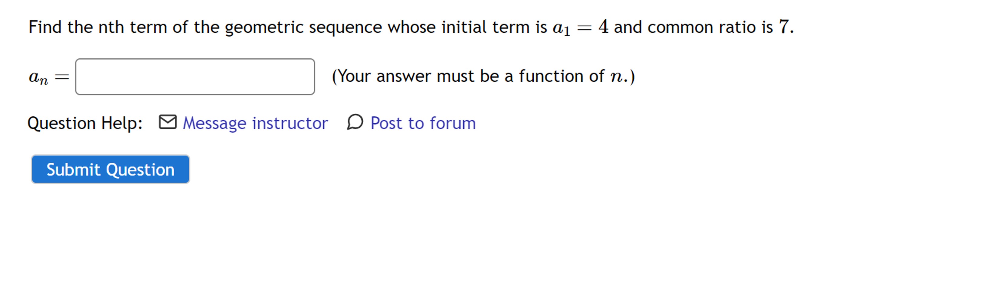 Solved Find the nth term of the geometric sequence whose | Chegg.com