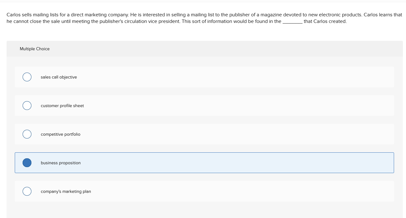 Solved Carlos sells mailing lists for a direct marketing | Chegg.com
