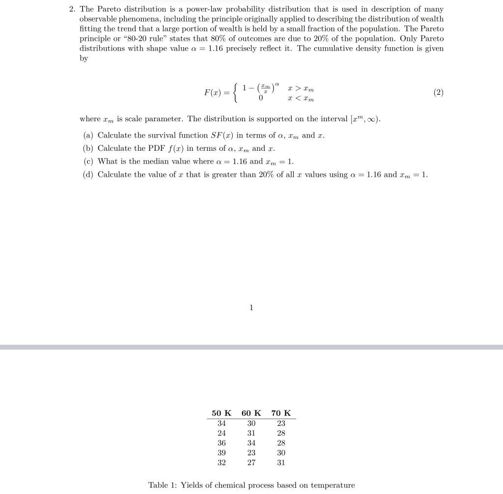 Solved 2. The Pareto distribution is a power-law probability | Chegg.com