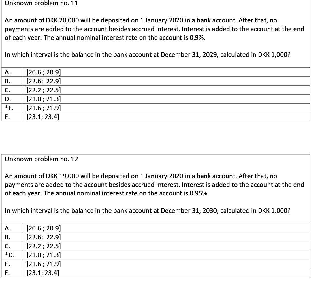 Solved Unknown problem no. 11 An amount of DKK 20,000 will | Chegg.com