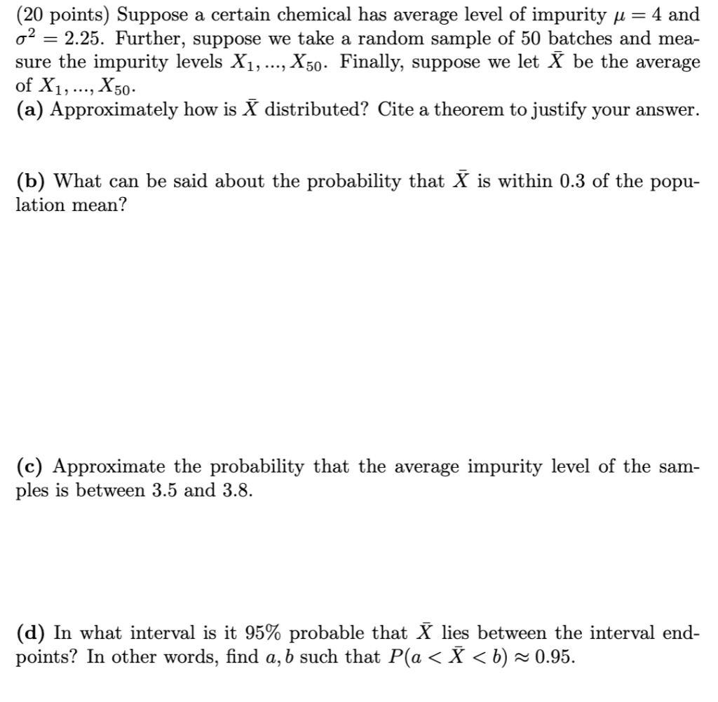 Solved (20 points) Suppose a certain chemical has average | Chegg.com
