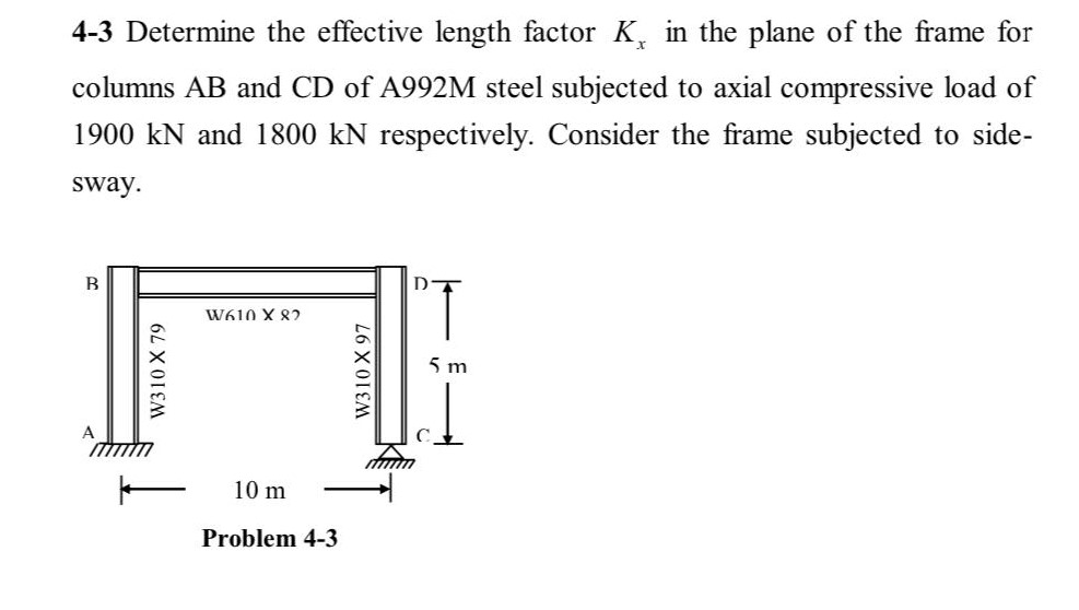 Solved 4-3 Determine the effective length factor K, in the | Chegg.com