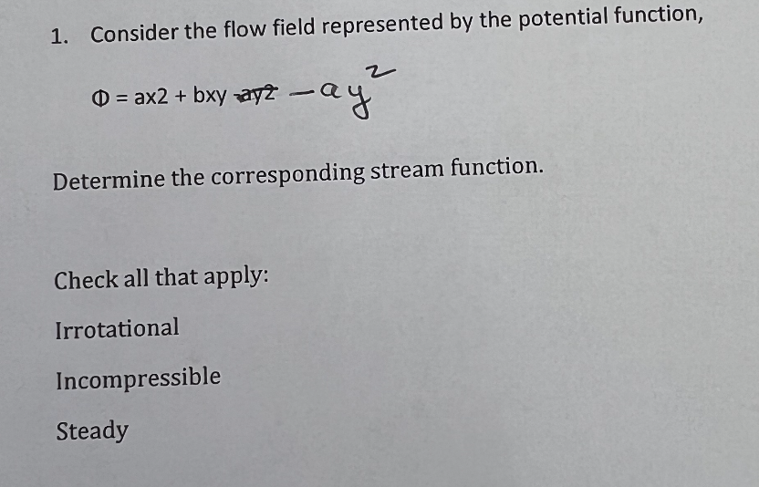 Solved 1. Consider the flow field represented by the | Chegg.com