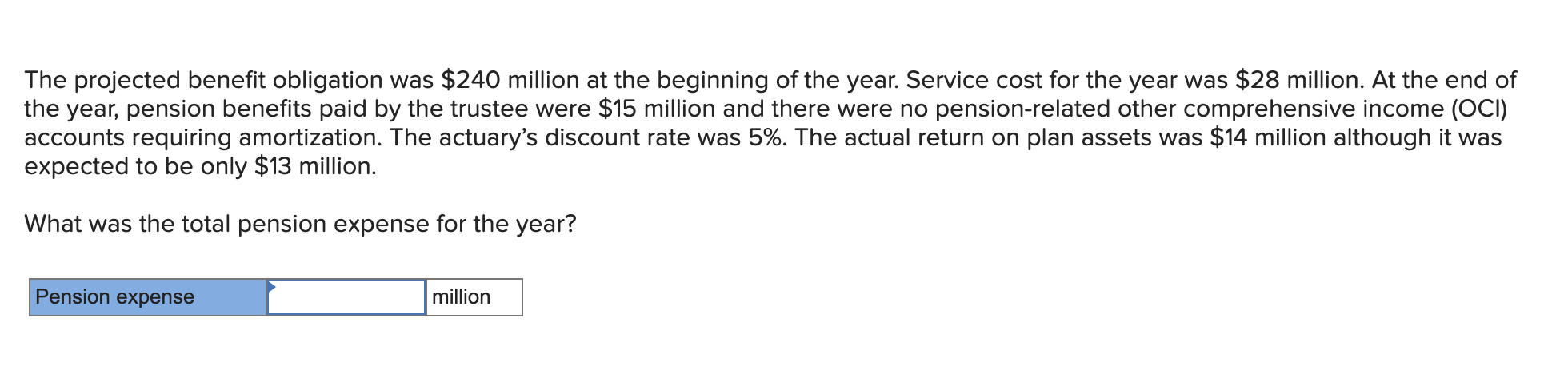 Solved The projected benefit obligation was $240 million at | Chegg.com