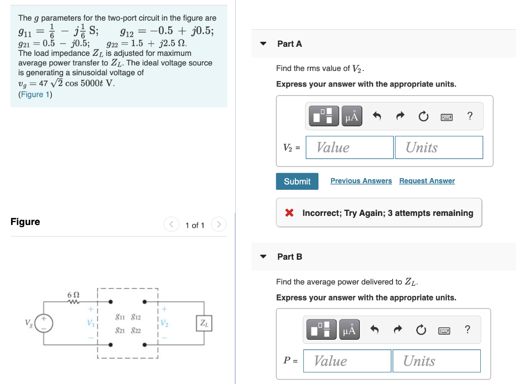 Solved jas; Part A The g parameters for the two-port circuit | Chegg.com