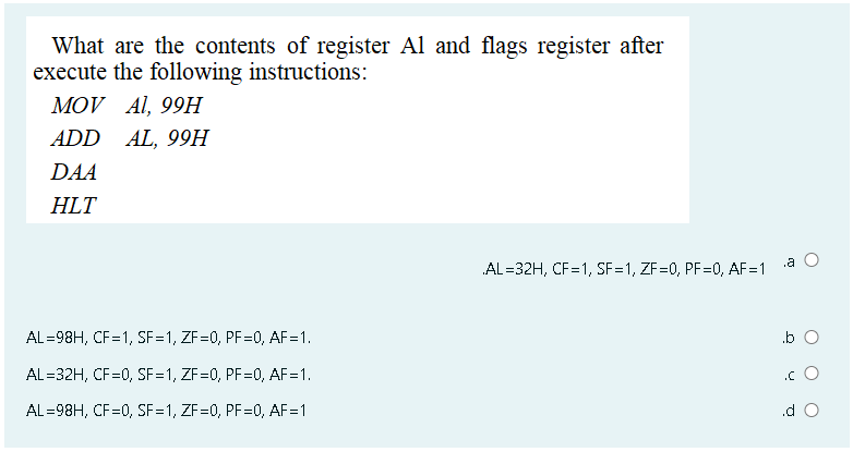 Solved What are the contents of register Al and flags | Chegg.com