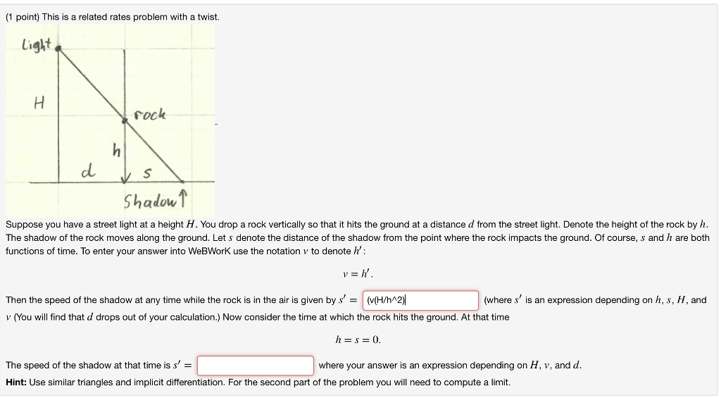 Solved (1 point) This is a related rates problem with a | Chegg.com