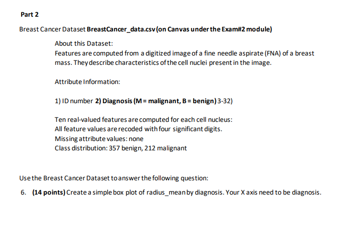 Solved Part 2 Breast Cancer Dataset Breast Cancer_data.csv | Chegg.com