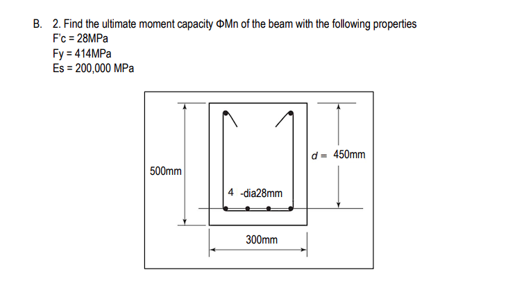 Solved B. 2. Find the ultimate moment capacity ΦMn of the | Chegg.com