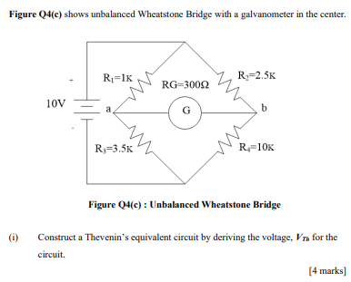 Solved Figure Q4(c) shows unbalanced Wheatstone Bridge with | Chegg.com