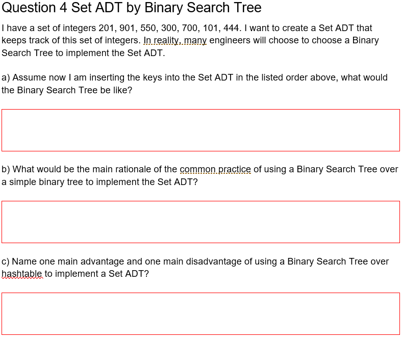 Solved Question 4 Set ADT by Binary Search Tree I have a set | Chegg.com