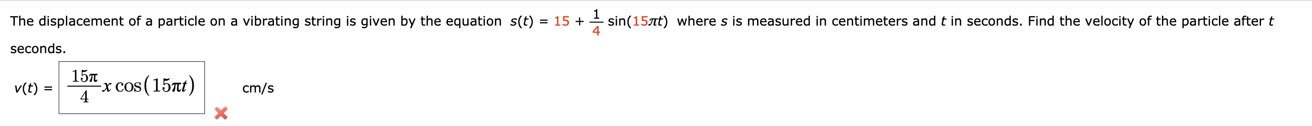 Solved The displacement of a particle on a vibrating string | Chegg.com