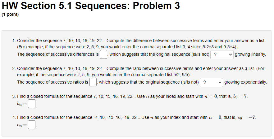 Solved HW Section 5.1 Sequences: Problem 3 1. Consider the | Chegg.com