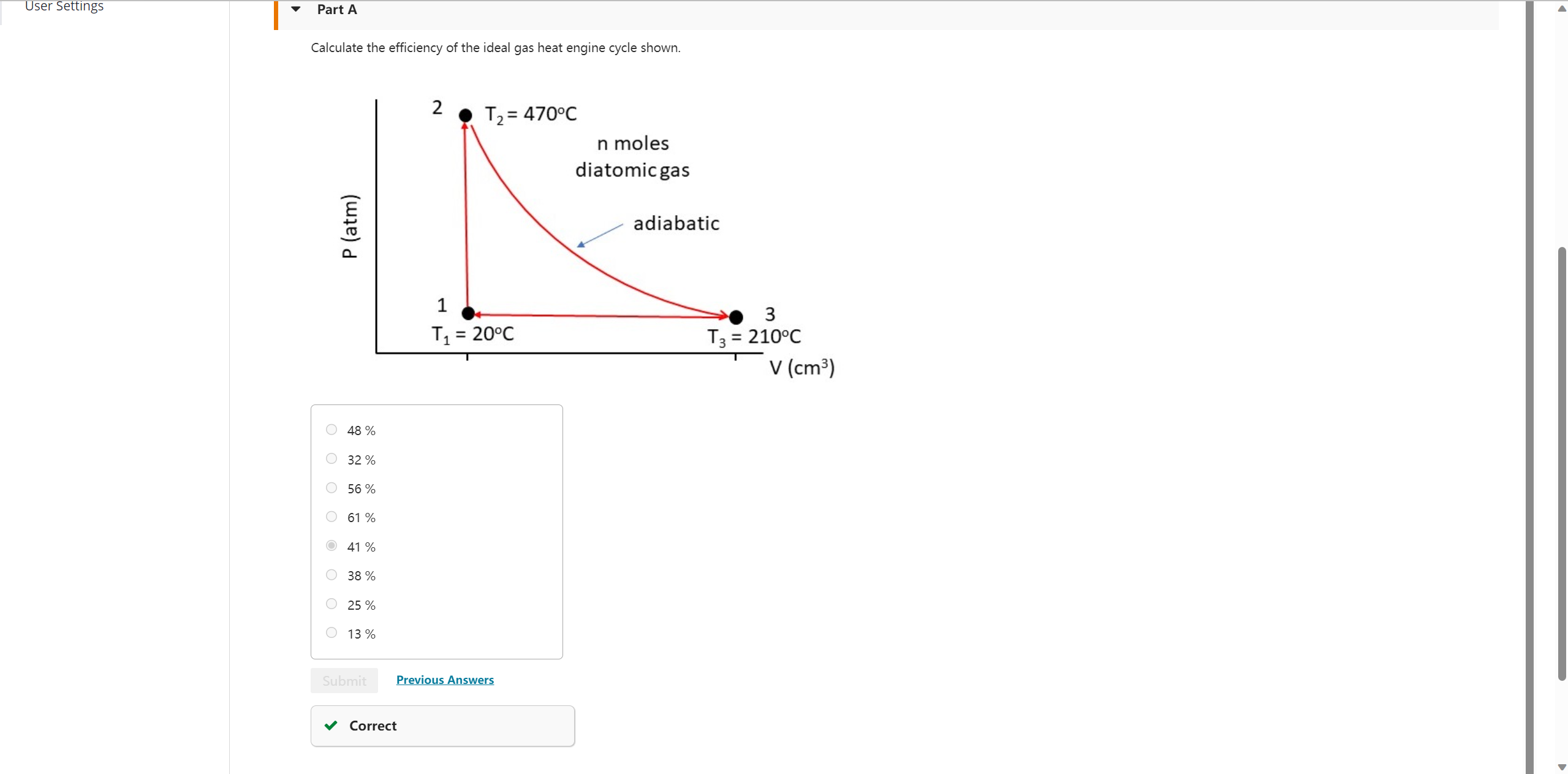 Solved User Settings Part A Calculate the efficiency of the | Chegg.com