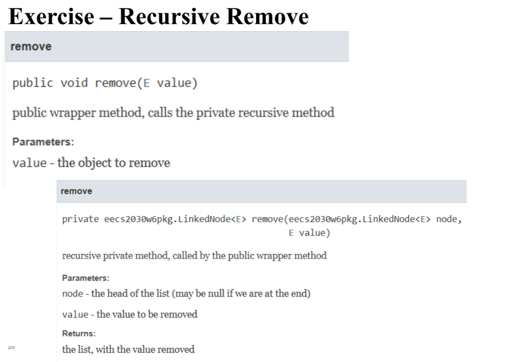 Exercise - Recursive Remove remove public void remove | Chegg.com