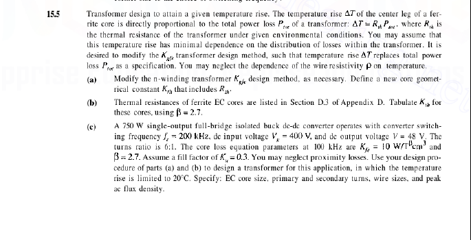Transformer design to attain a given temperature | Chegg.com