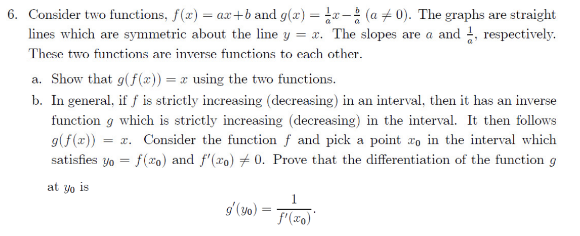 Solved Consider two functions, f(x)=ax+b ﻿and | Chegg.com