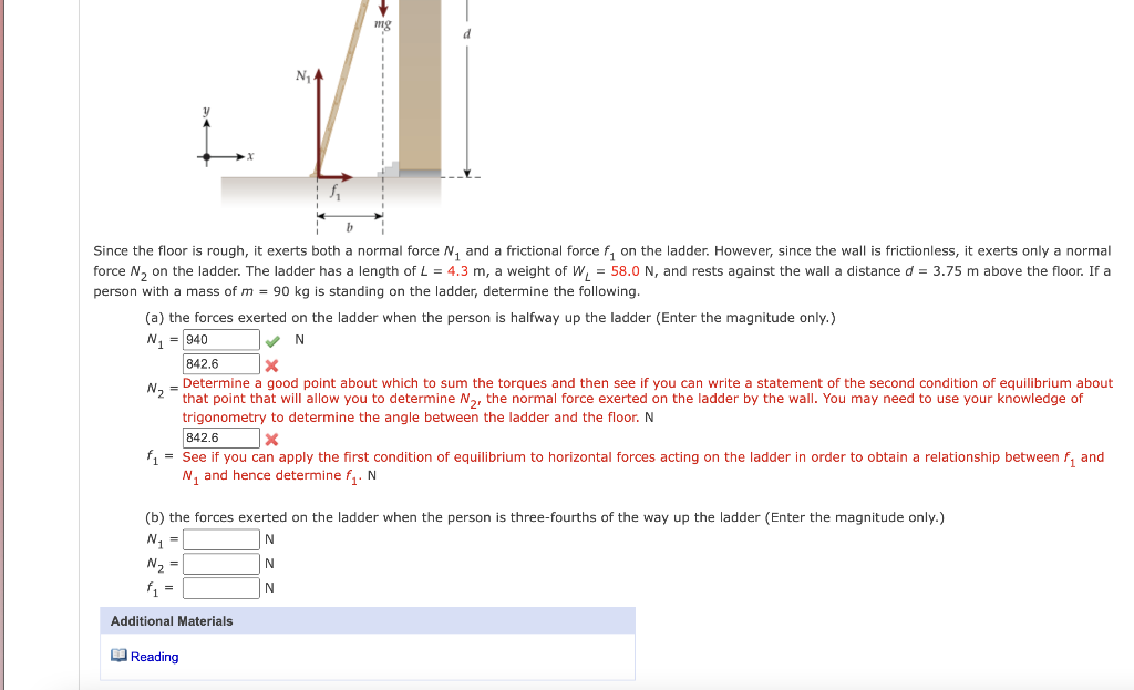 Solved A uniform ladder stands on a rough floor and rests | Chegg.com