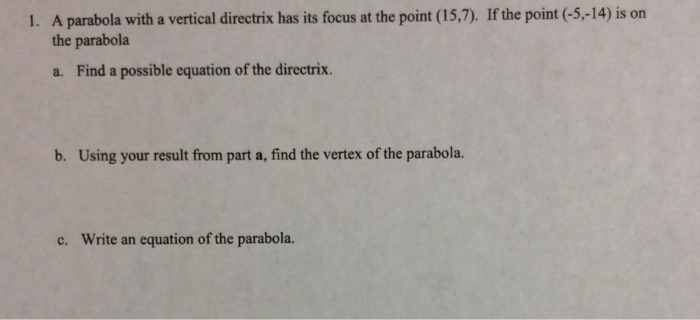 Solved A parabola with a vertical directrix has its focus at | Chegg.com